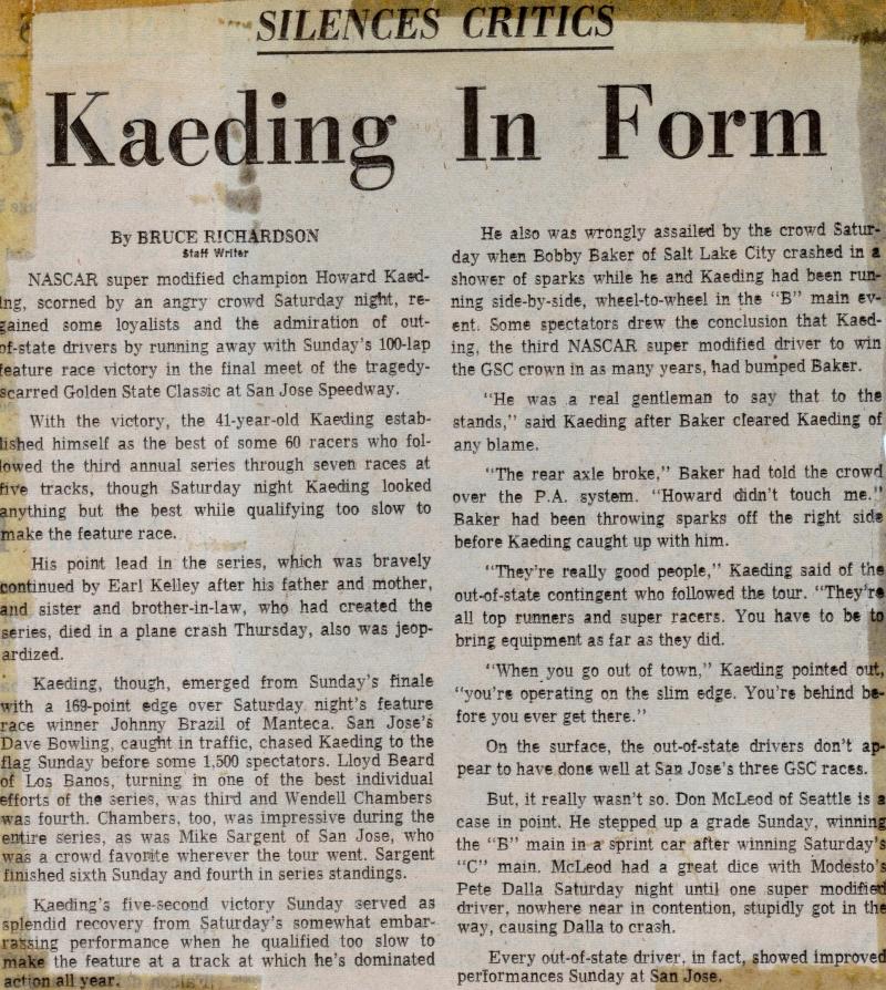 Legends Of San Jose Speedway - TRIBUTE TO KAEDING & RESCINO